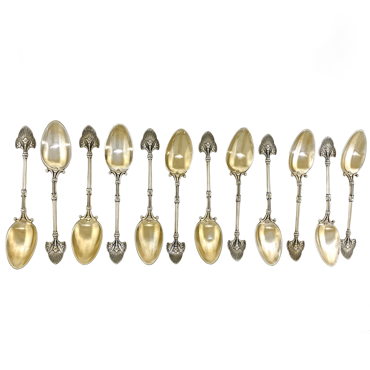 #12139 - 12 “Lotus” Coffee Sterling Spoons by Gorham