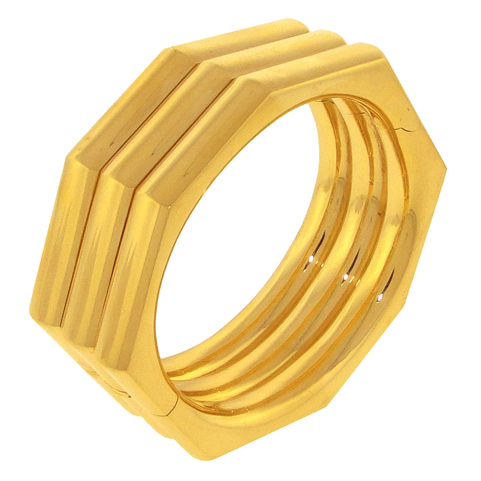 Octagonal Fluted Heavy Gold Bangle Bracelet
