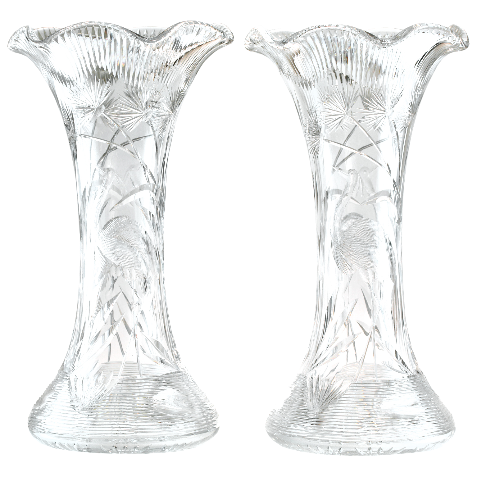 #16806 - Pair of Monumental Cut Crystal Vases by Libbey