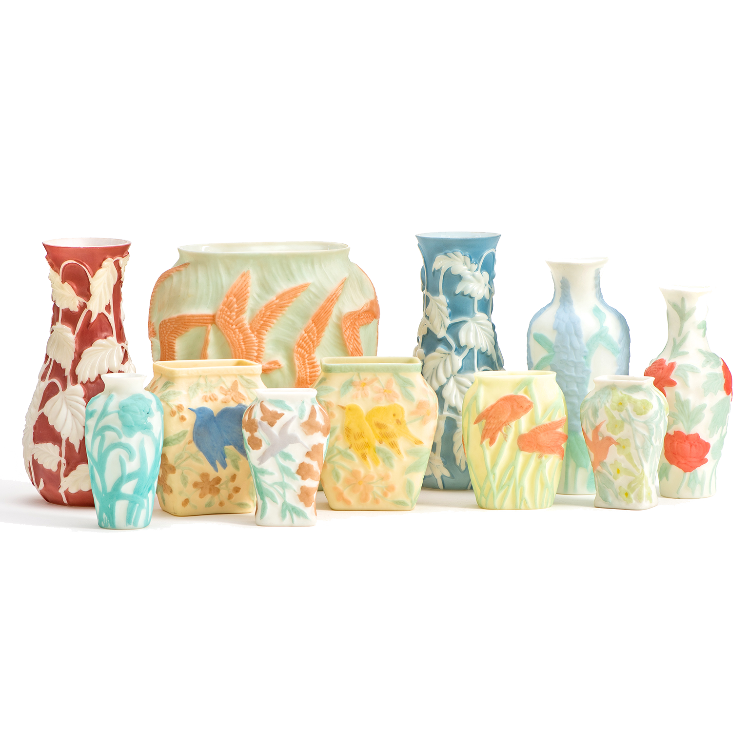#16817 - Art Deco Grouping of 11 Consolidated Phoenix Glass Vases
