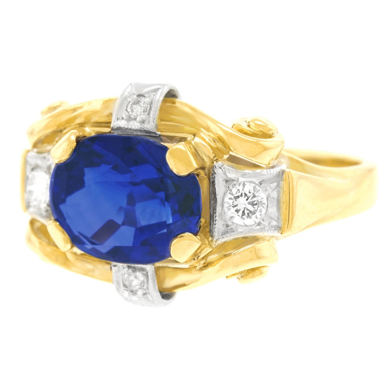 4.01 Carat Sapphire and Diamond Art Deco Ring