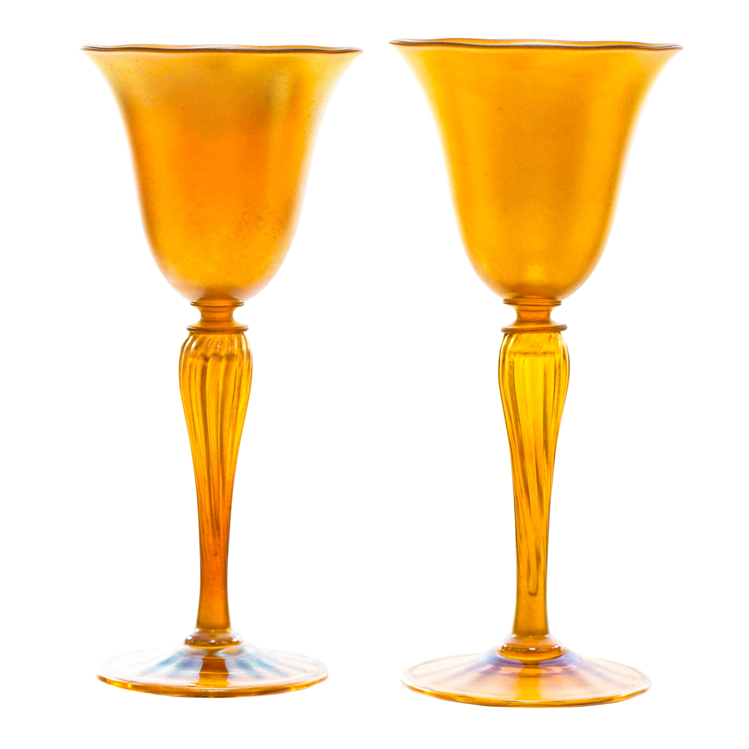 #22358 - Set Of 12 Durand Gold Lustre Art Glass Water Goblets C1920s