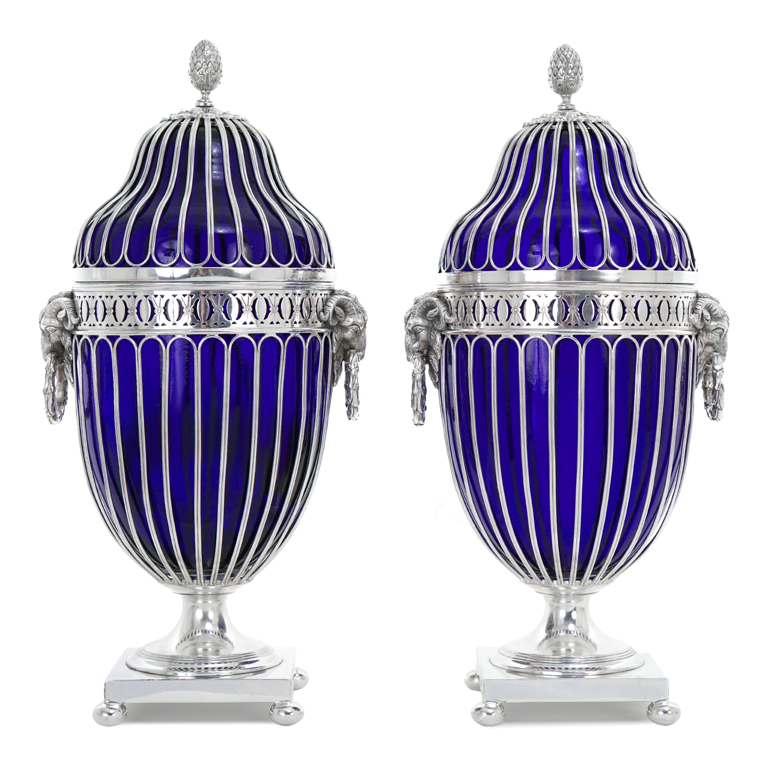 #23826 - Pair of English Silver-plate Chestnut Urns, c1920s