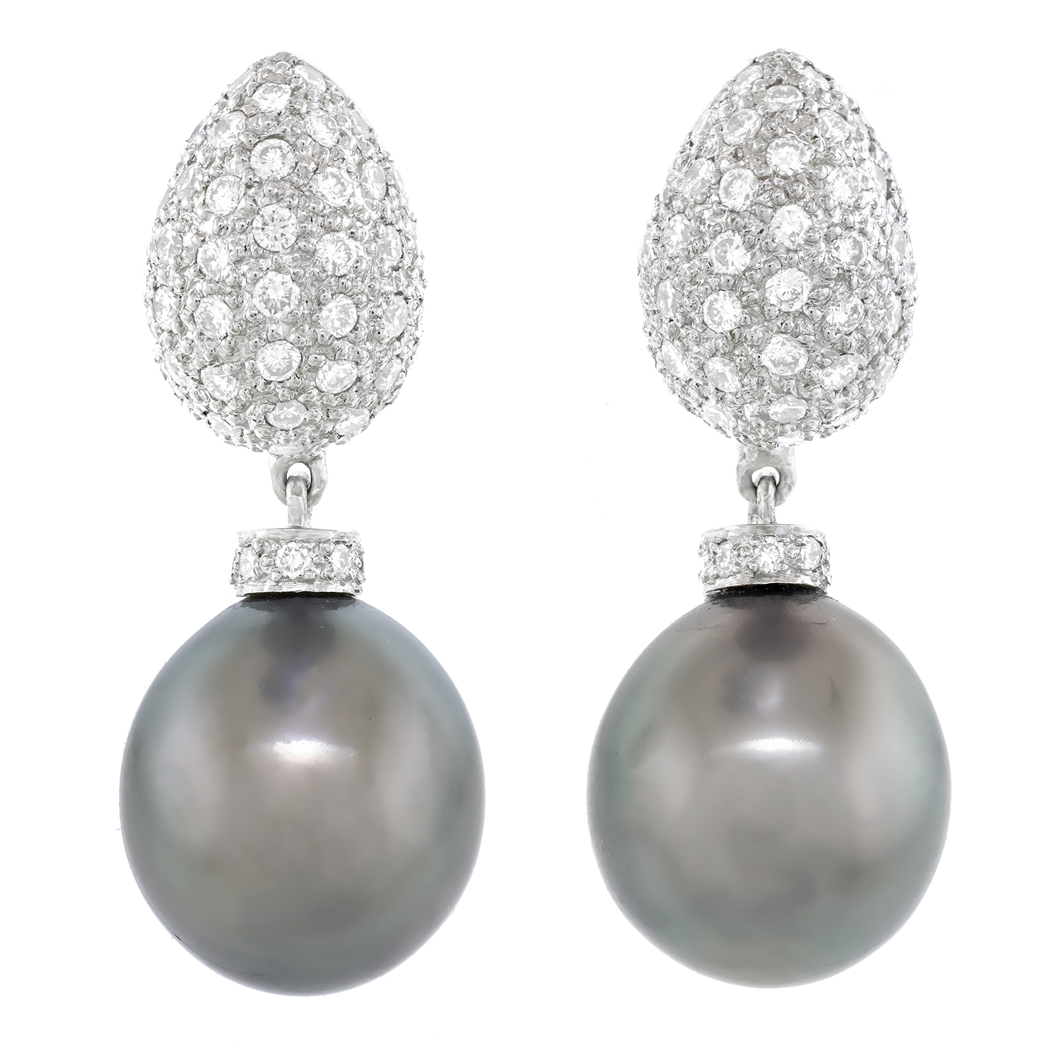 #24556 - Tahitian Black Pearl & Diamond Earrings